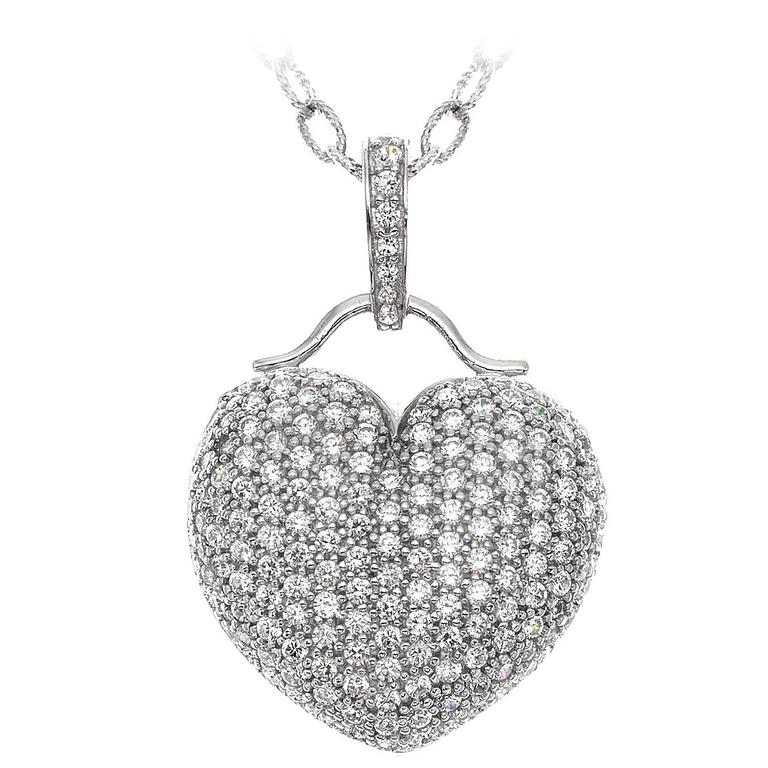 Puffed micro pave diamond heart For Sale at 1stDibs
