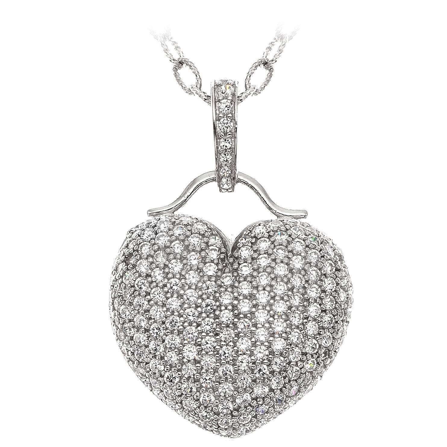 Puffed micro pave diamond heart For Sale at 1stdibs