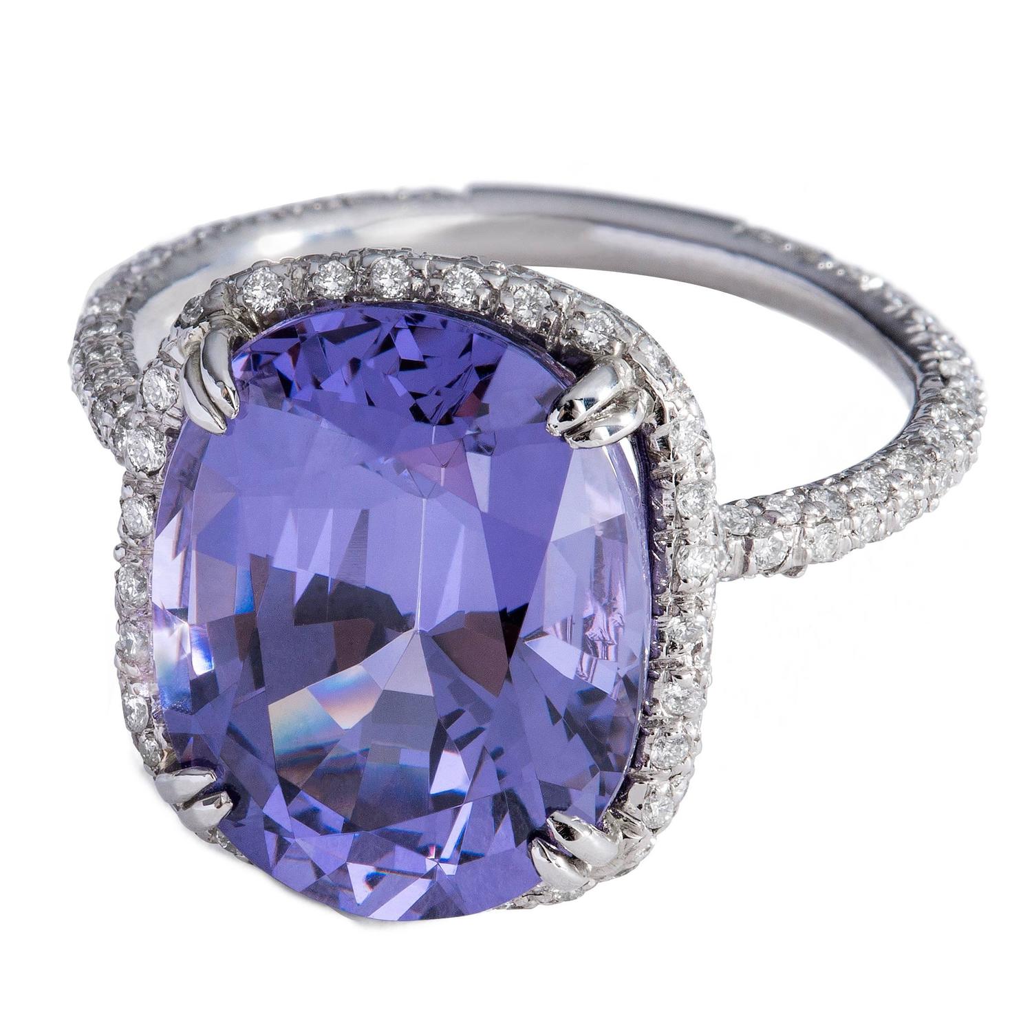 Rare oval violet spinel Diamond Platinum Cocktail ring For Sale at 1stdibs