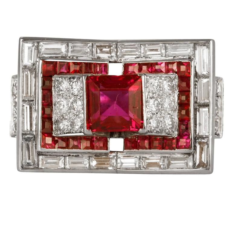 Ruby Diamond platinum Ring For Sale at 1stDibs