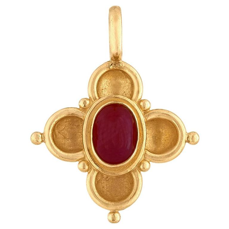 Carolyn Tyler Ruby Cabochon In 22K Gold Pendant at 1stDibs | carolyn ruby