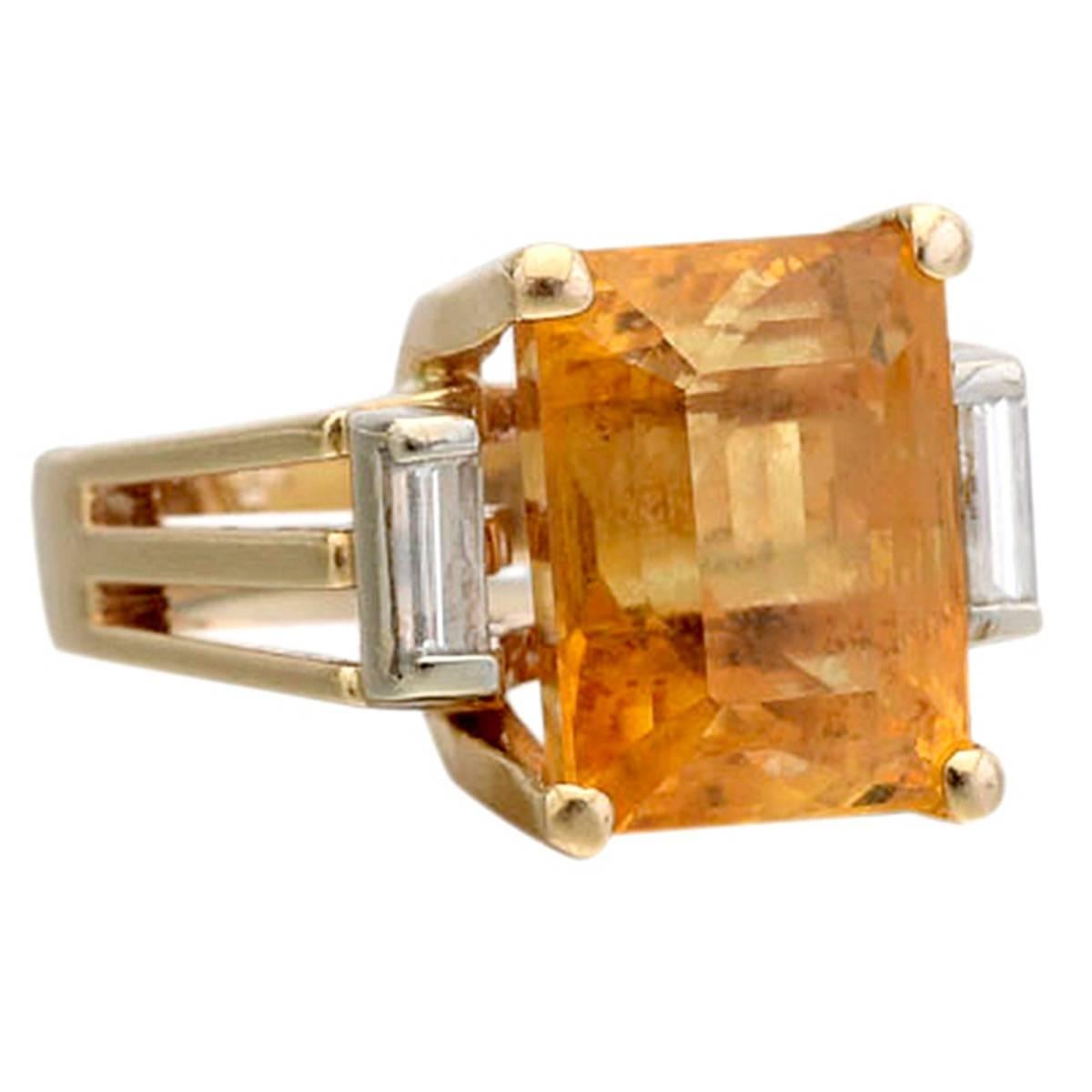 Retro Citrine Diamond Gold Cocktail Ring at 1stDibs