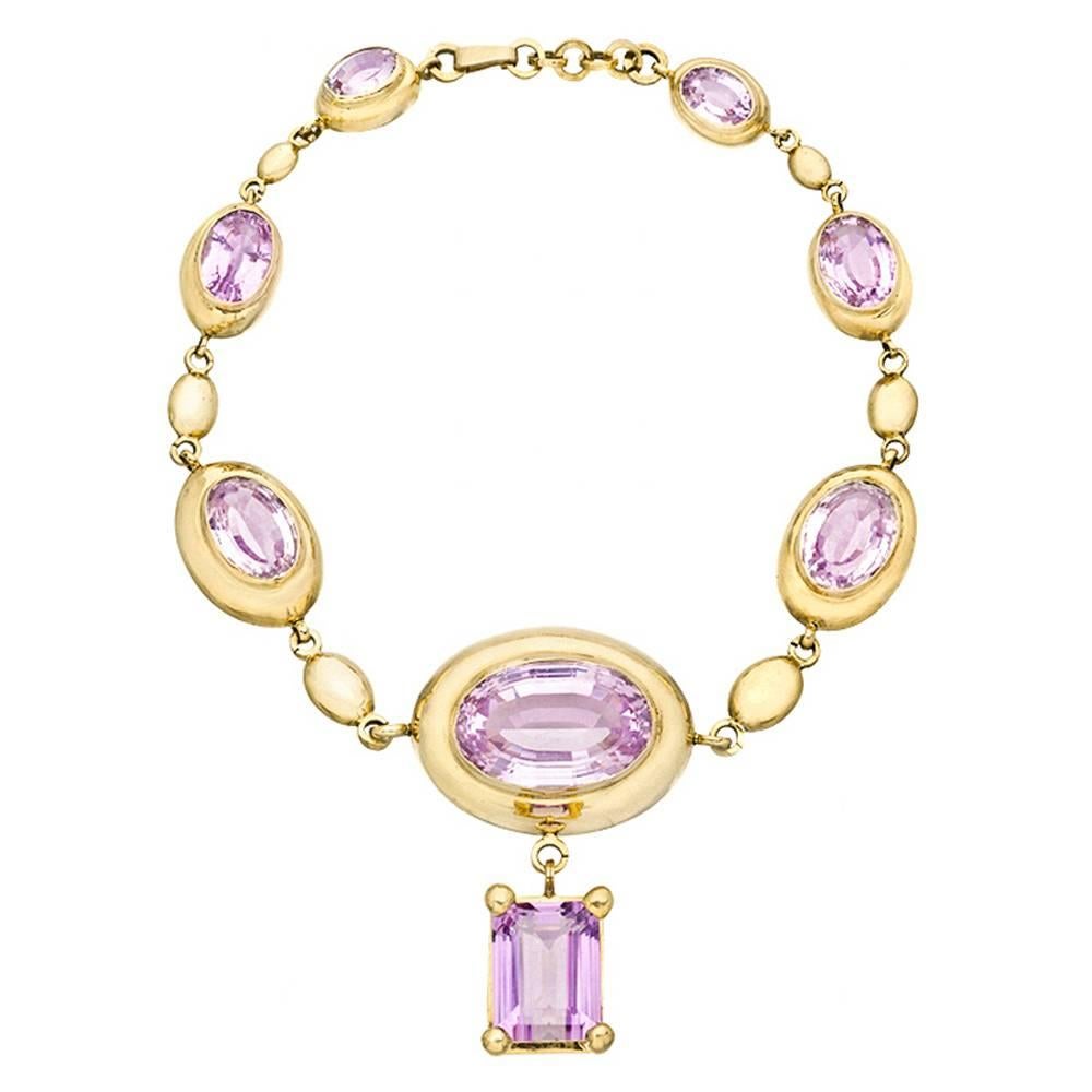 Kunzite Gold Pendant Necklace at 1stDibs