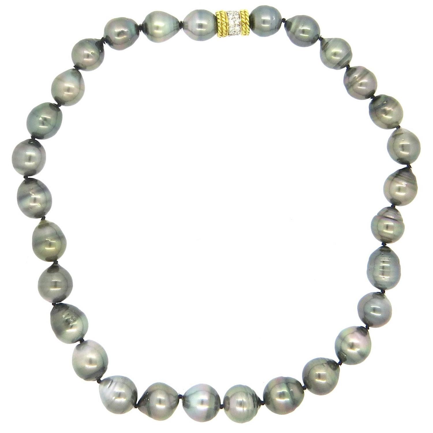 Cassis Tahitian Baroque Pearl Diamond Gold Necklace at 1stdibs