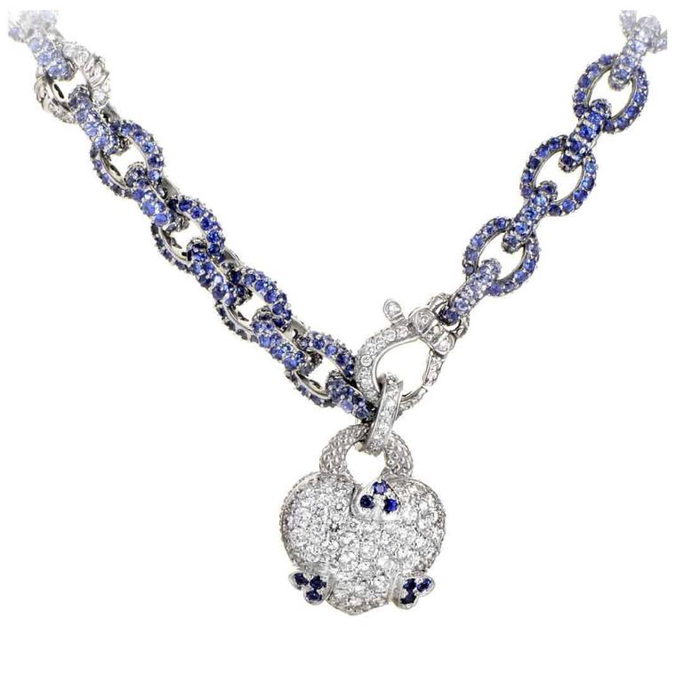 Judith Ripka Sapphire Diamond Gold Necklace at 1stDibs