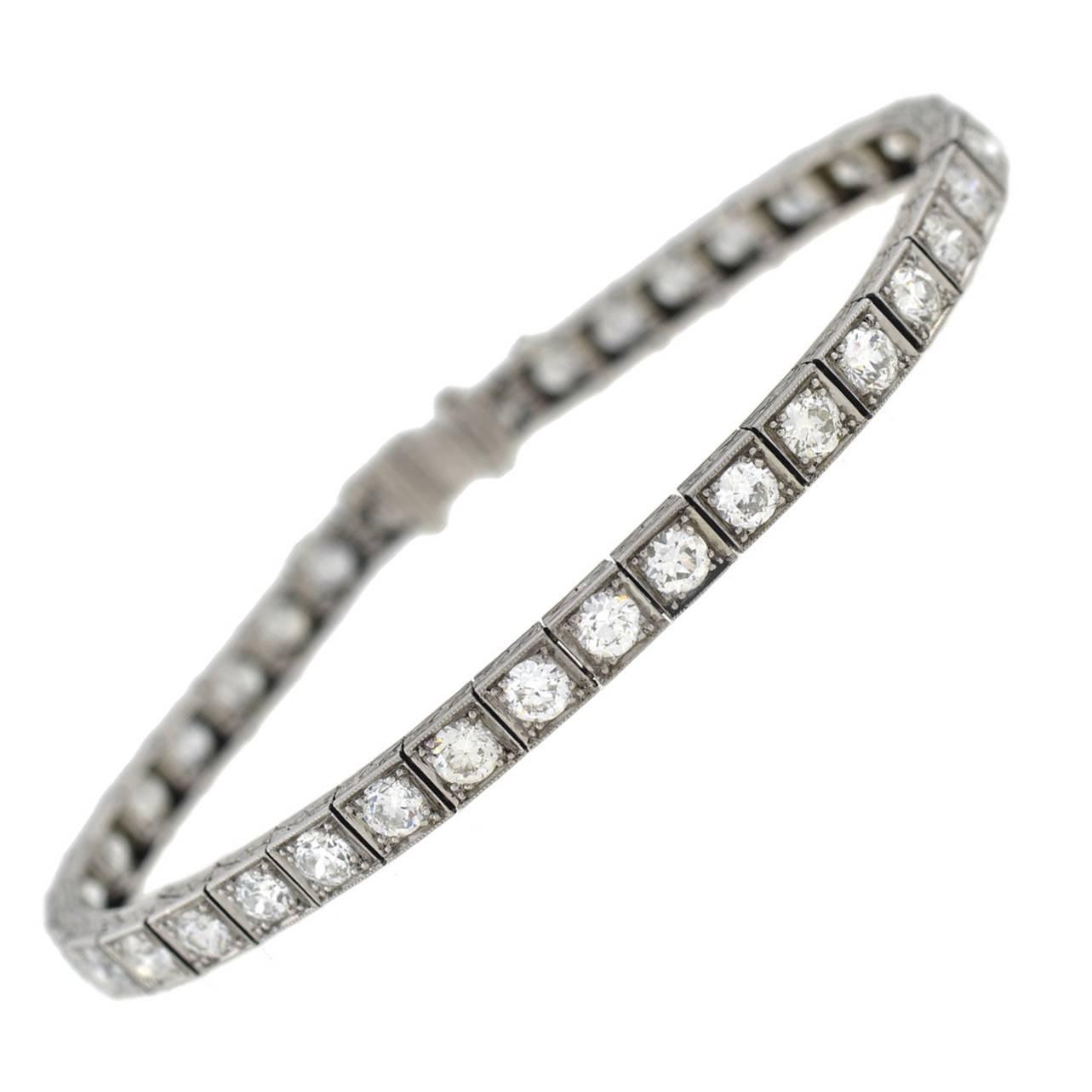 Art Deco Diamond Platinum Line Bracelet For Sale at 1stdibs