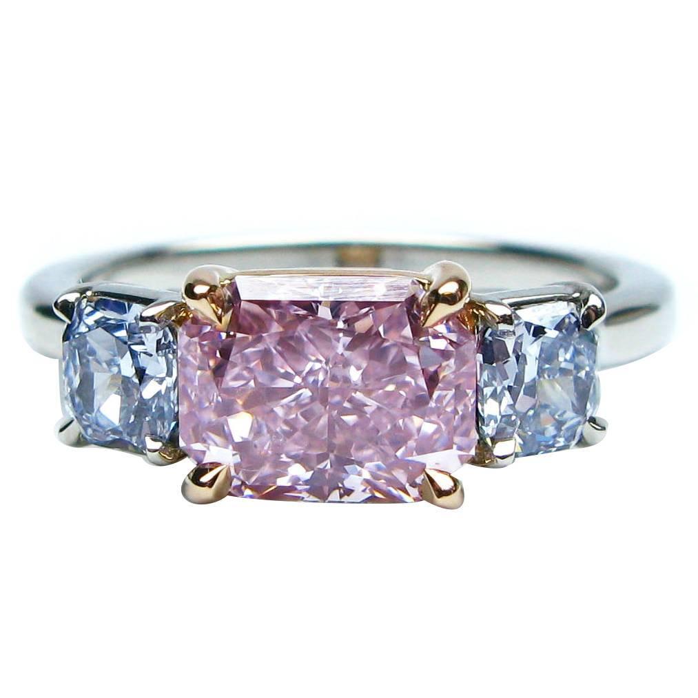 2.09 Carat Natural Fancy Color Diamond Three-Stone Ring at 1stdibs