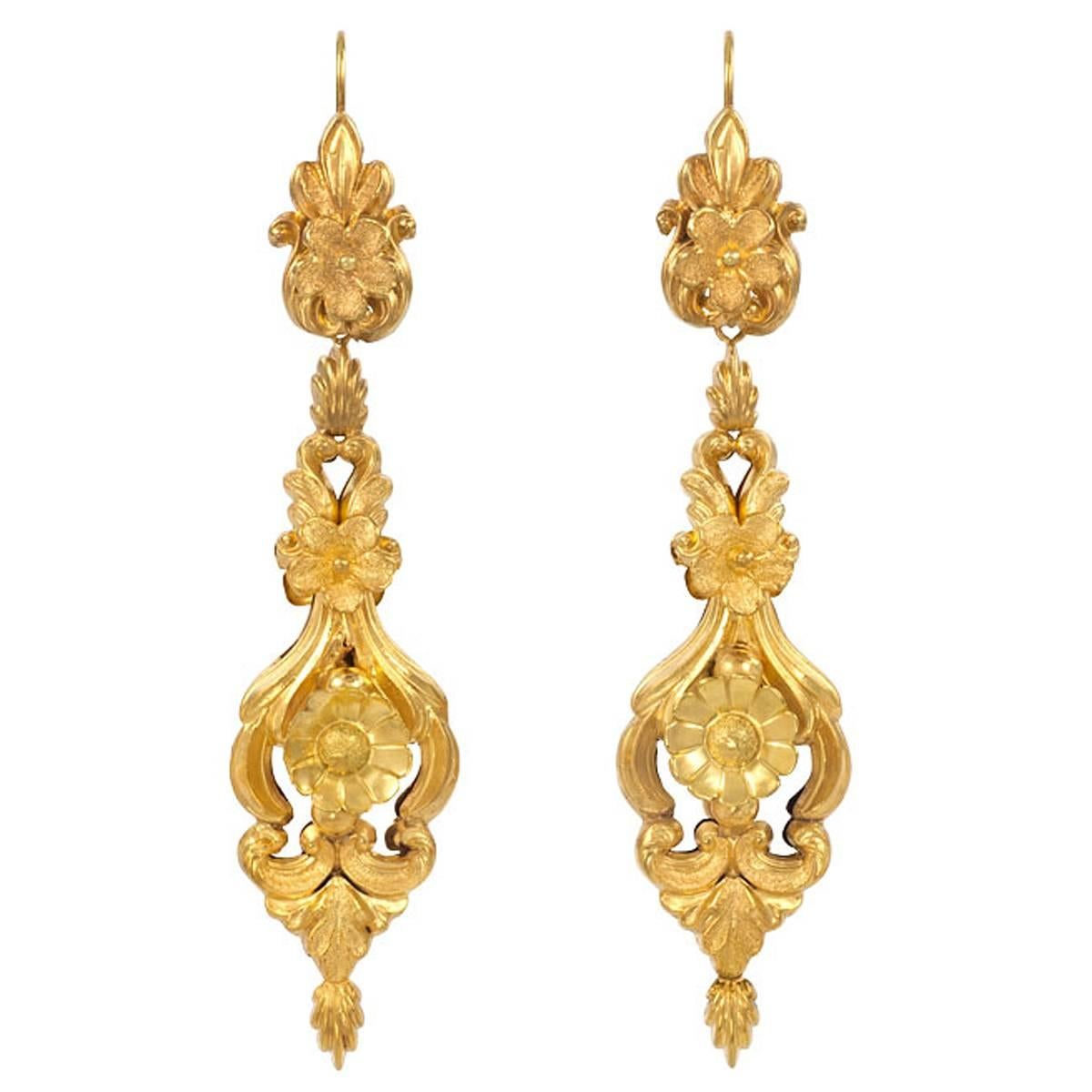 Antique English Gold Pendant Earrings at 1stDibs