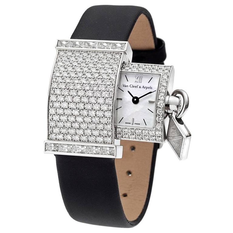 Van Cleef and Arpels Lady's White Gold Diamond Pavé secret Wristwatch ...