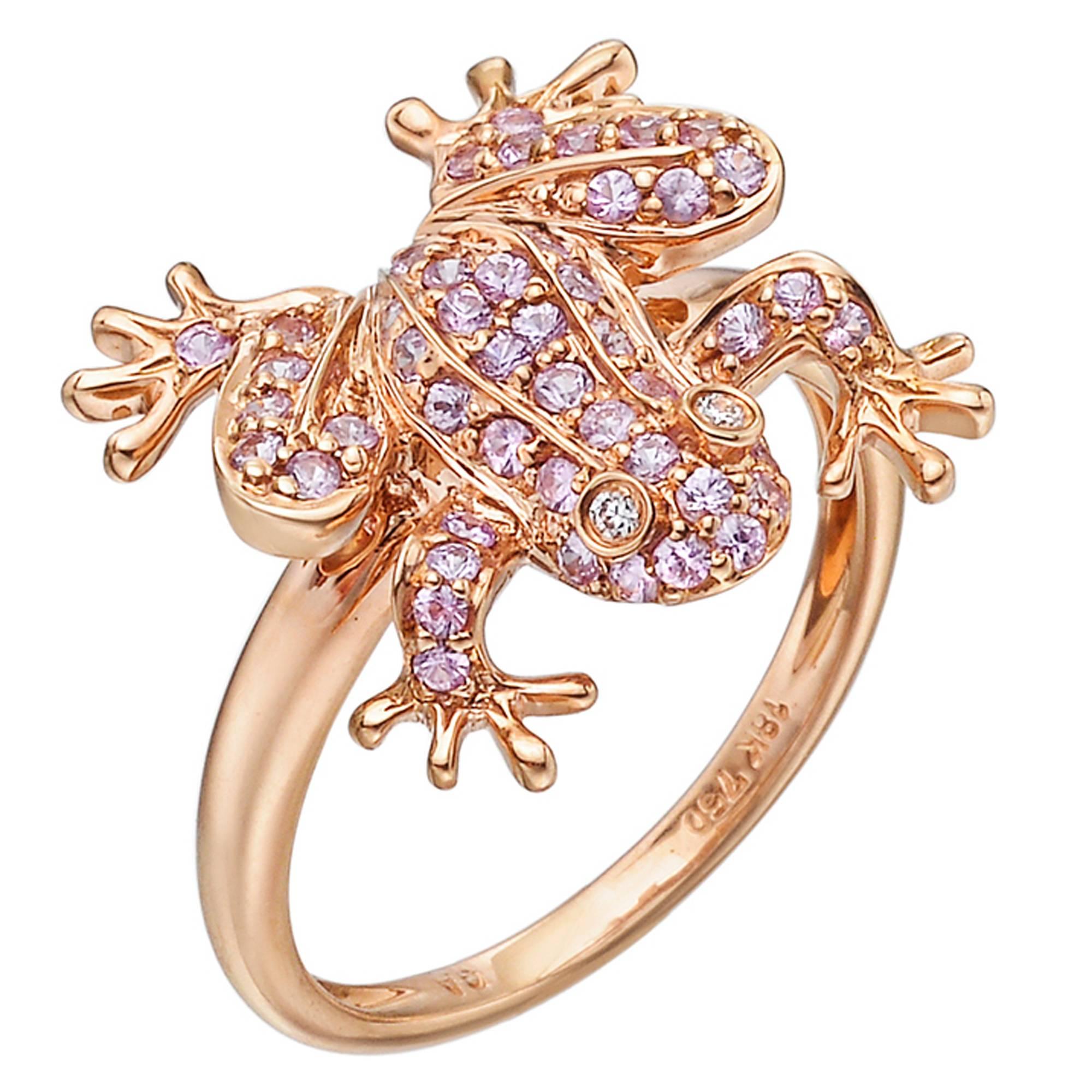 Pink Sapphire Gold Frog Ring at 1stDibs | pink frog ring