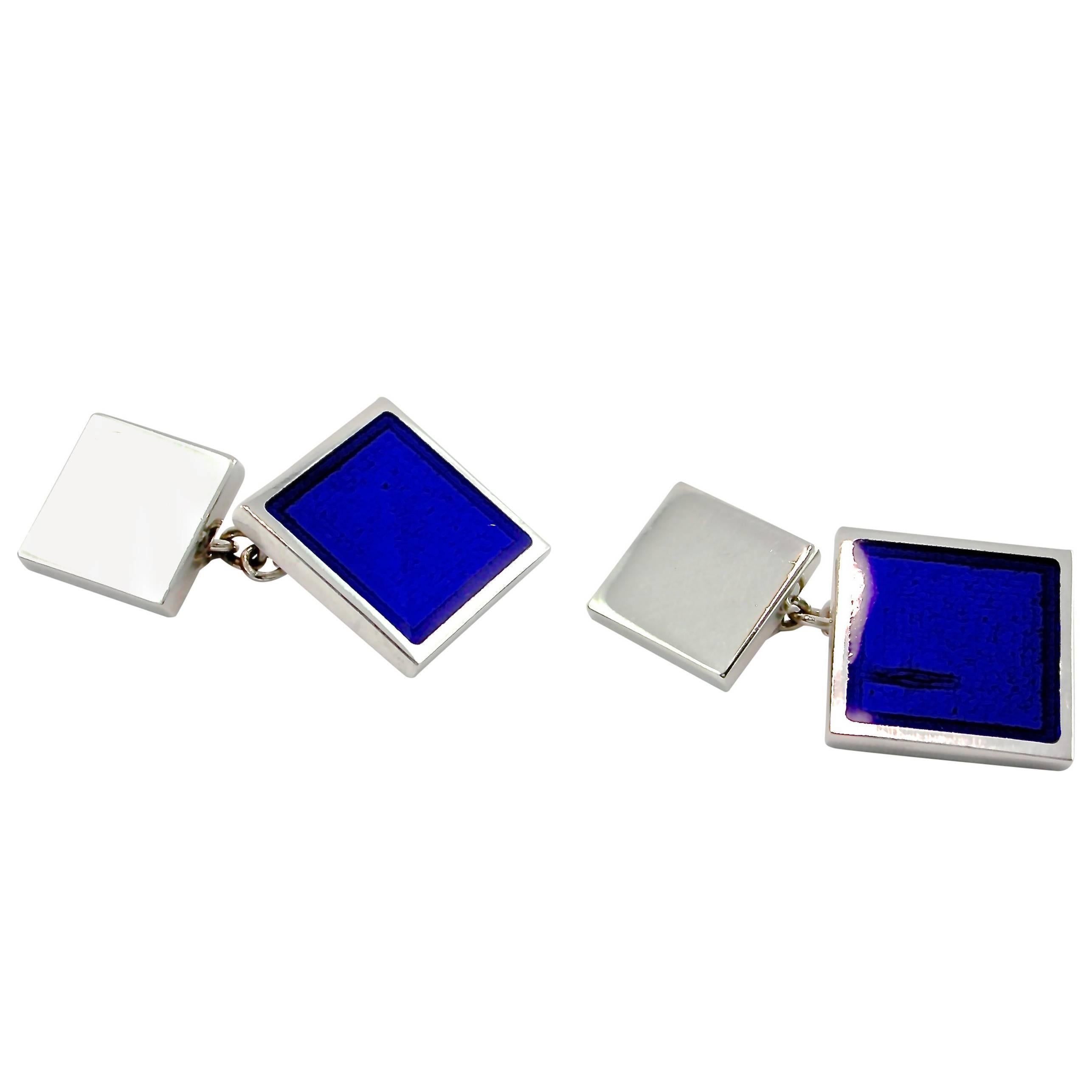 Jona Sterling Silver and Blue Enamel Rugby Ball Cufflinks For Sale at ...