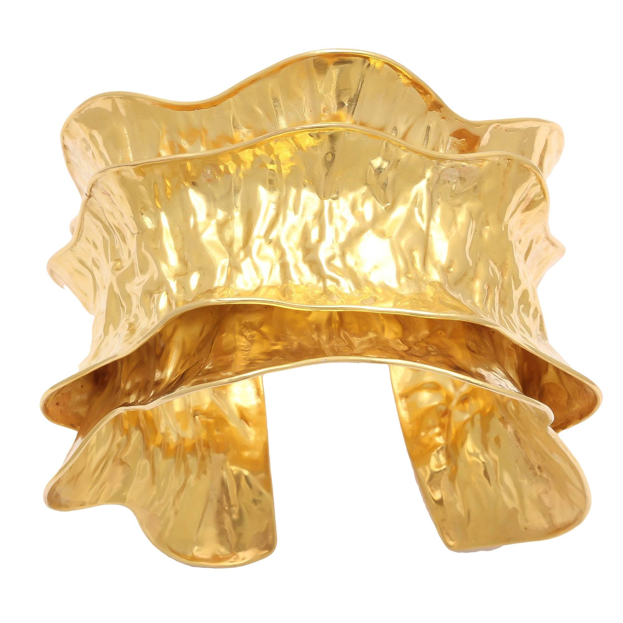 Wide gold Wave Cuff bracelet at 1stDibs