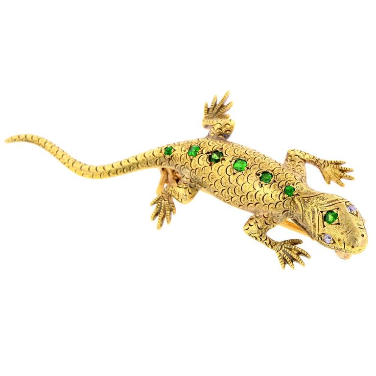 Antique Demantoid Garnet Salamander Pin at 1stDibs