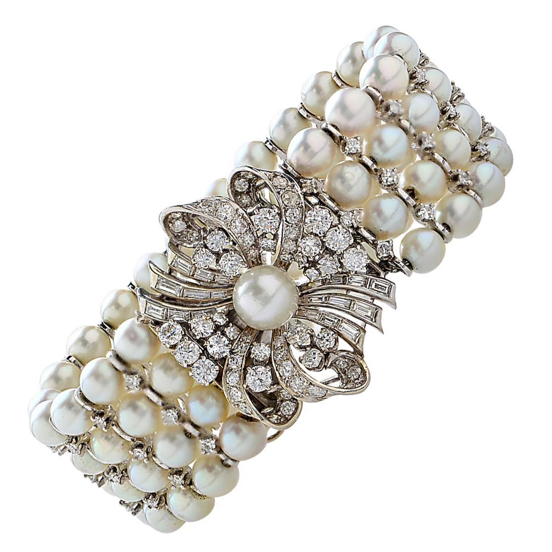 Pearl Diamond gold Bracelet at 1stDibs