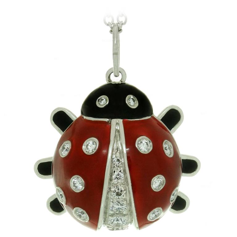 Tiffany and Co. Enamel Diamond Platinum Ladybug Pendant Necklace For ...