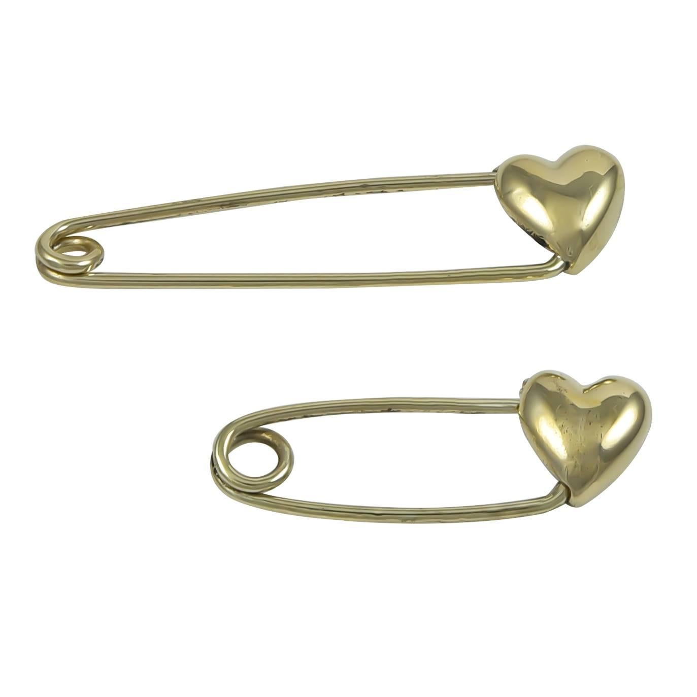 Two Gold Safety Pins with Hearts at 1stDibs | yellow safety pins