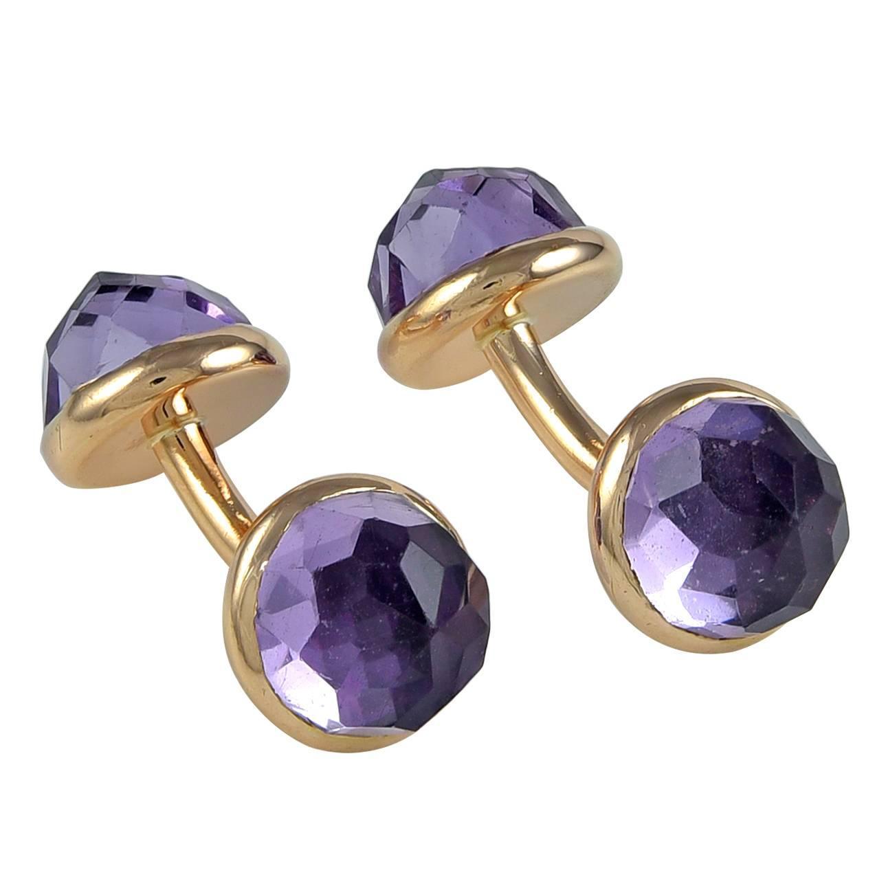 Brilliant Antique Amethyst Gold Cufflinks at 1stdibs