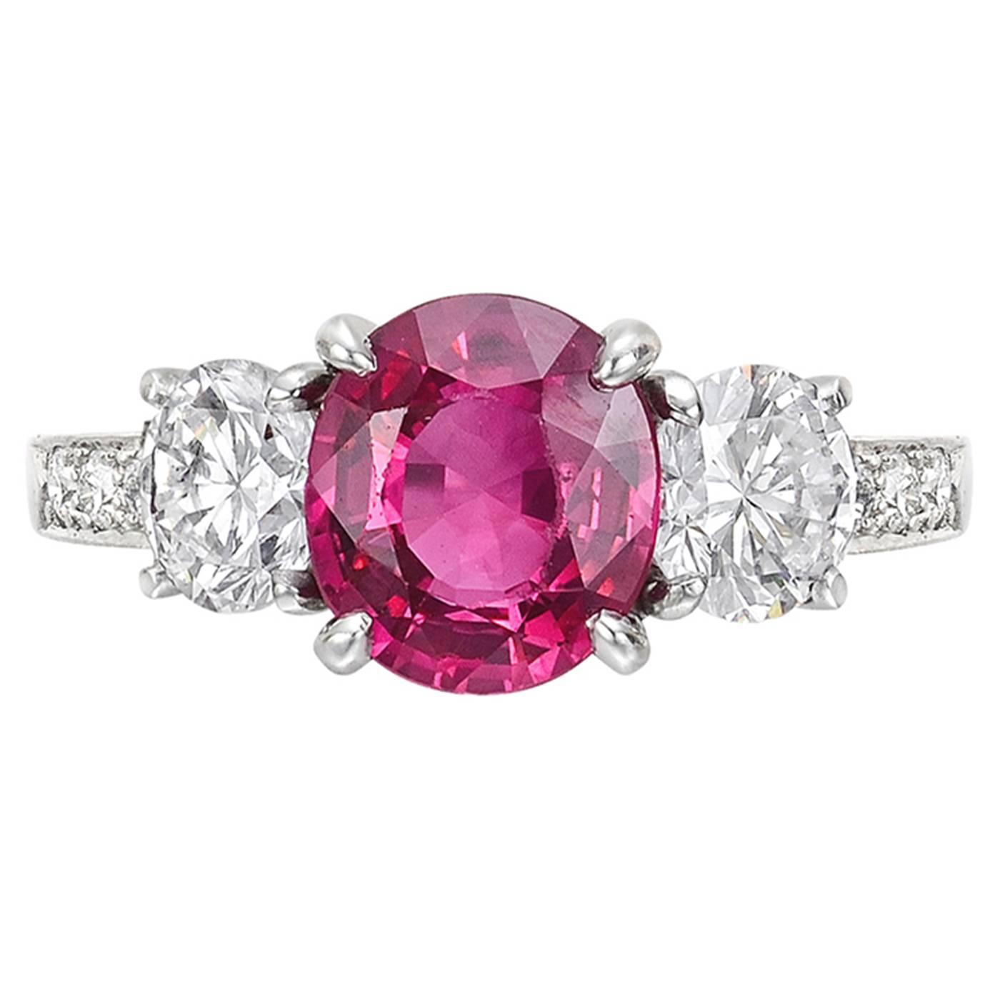 2.05 Carat GIA Cert Burmese Ruby Diamond platinum Ring For Sale at 1stdibs