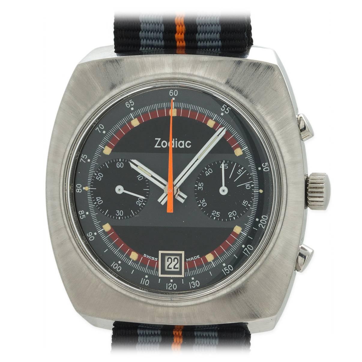 Zodiac Stainless Steel Chronograph Wristwatch circa 1970s For Sale at ...