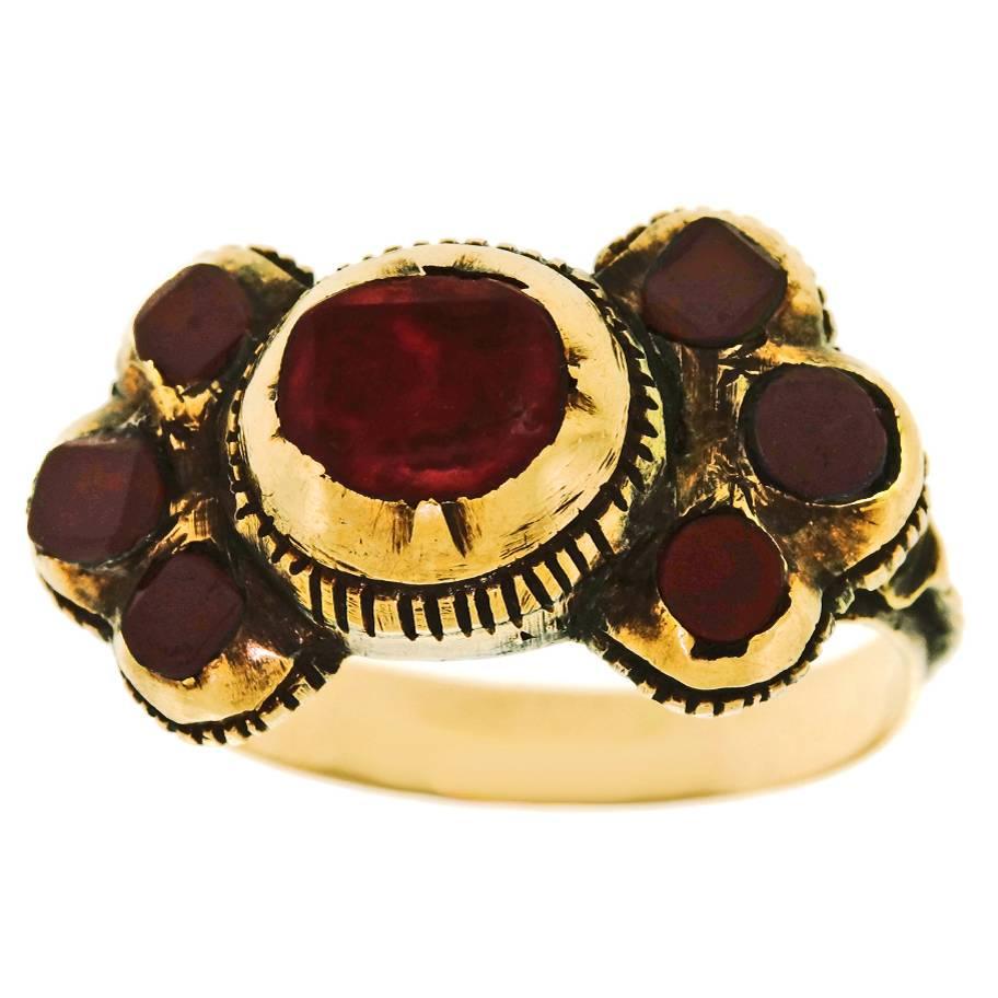 Georgian Garnet and Tourmaline Finger Ring in Gold at 1stDibs