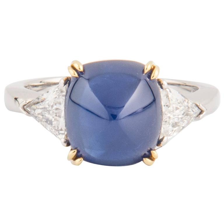 Bayco Cabochon Sapphire Diamond gold Platinum Ring For Sale at 1stDibs