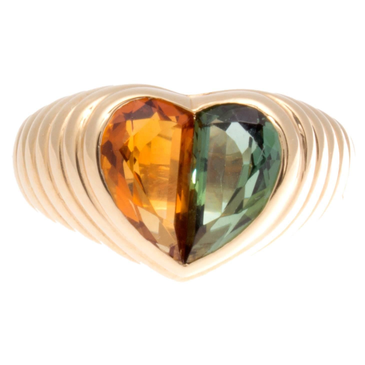 Bulgari Two Stone Heart Gold Ring at 1stDibs | bulgari two-stone ...