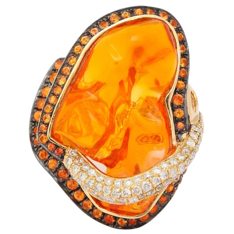 Mexican Opal Orange Sapphire Diamond Gold Ring at 1stDibs | mexican ...