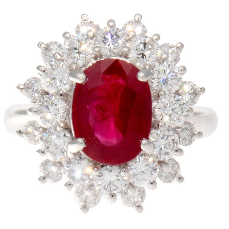 Natural 3 Carat Burma Ruby Diamond Platinum Ring at 1stDibs