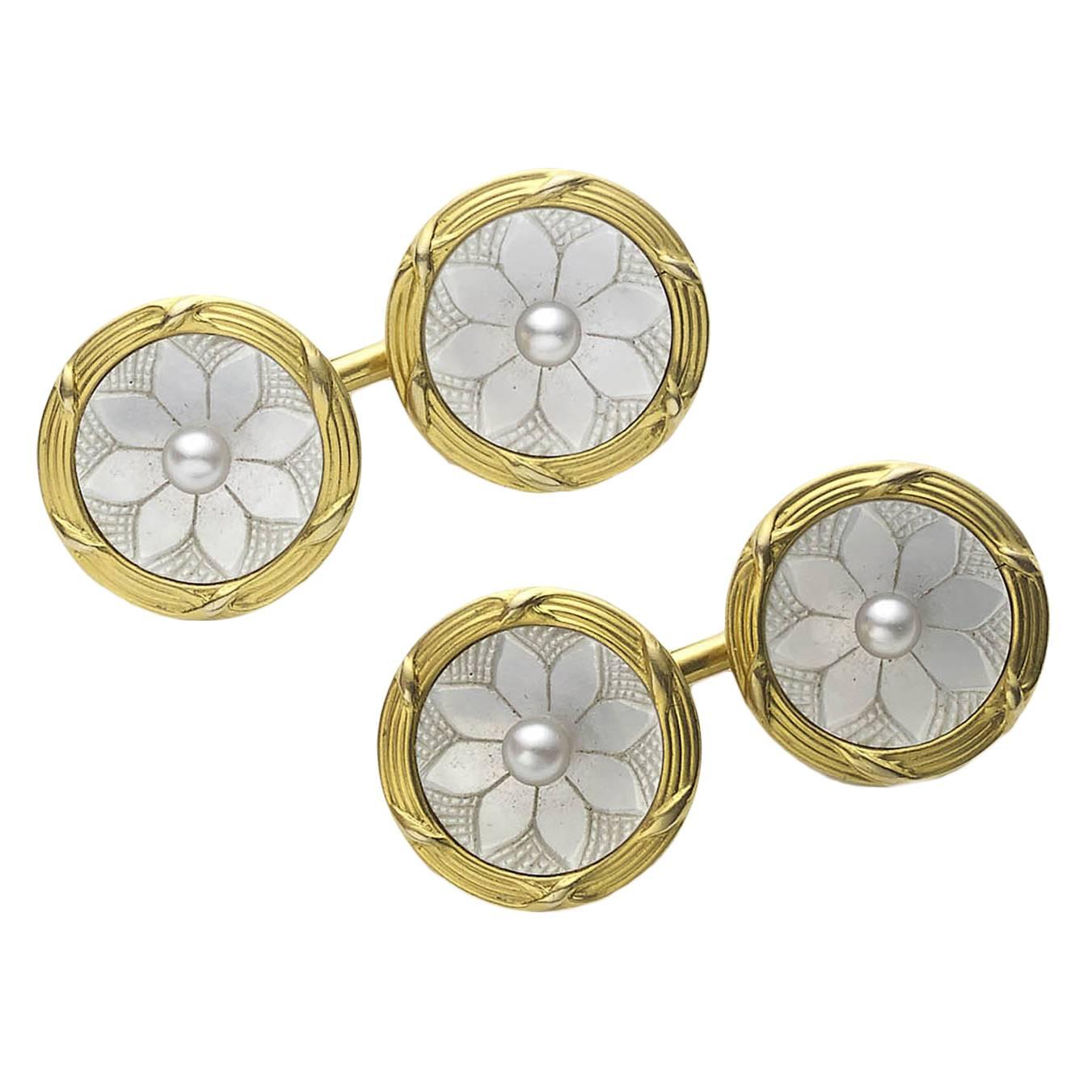 Marcus and Co. Mother of pearl gold cufflinks at 1stDibs