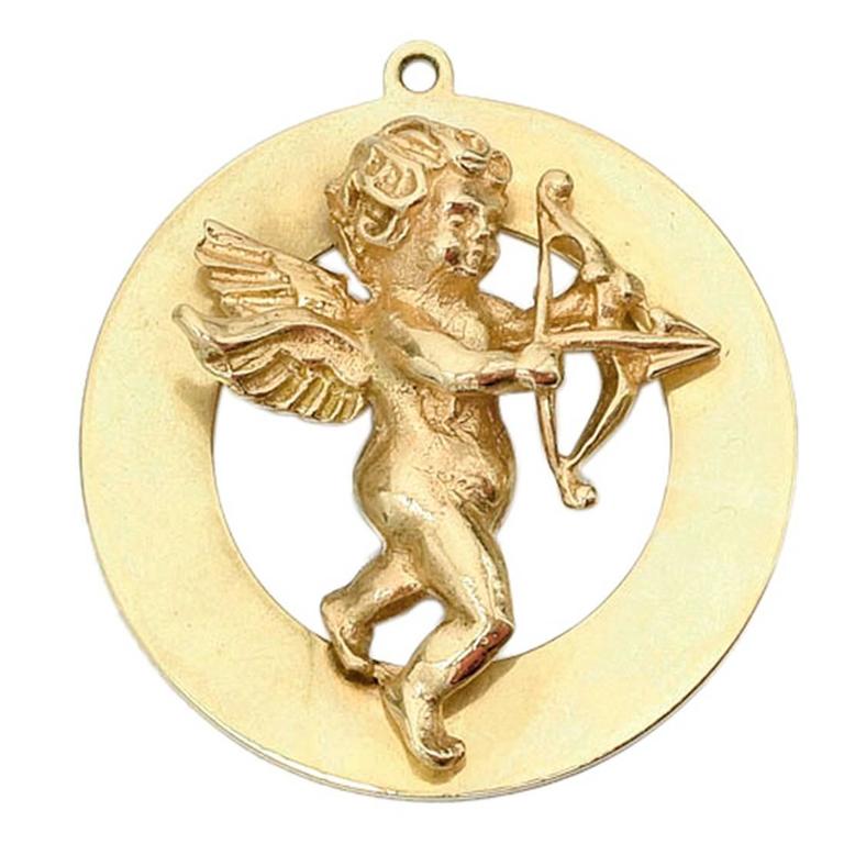 Gold Cupid Pendant/Charm at 1stdibs
