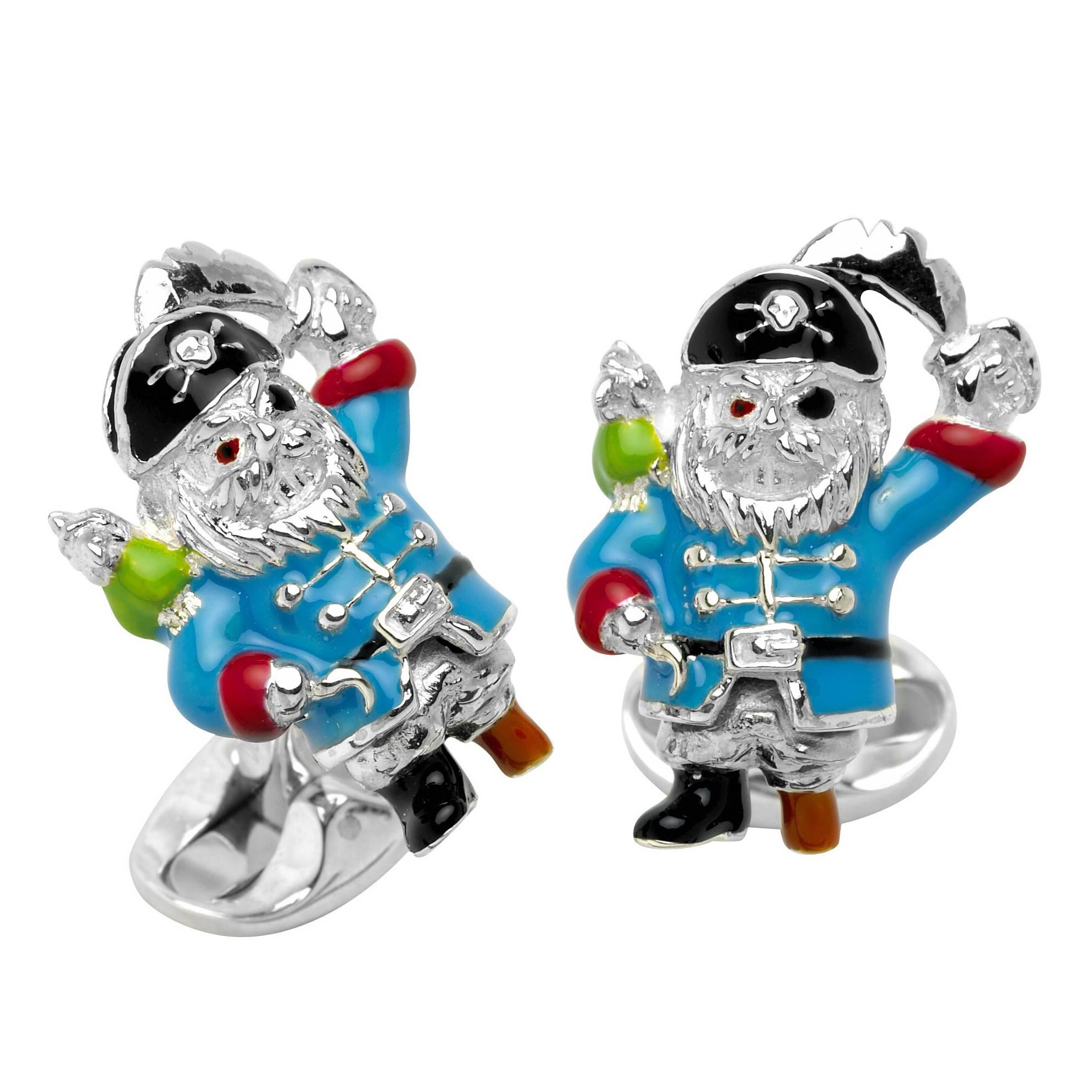 Deakin and Francis Enamel Sterling Silver Pirate Cufflinks For Sale at ...