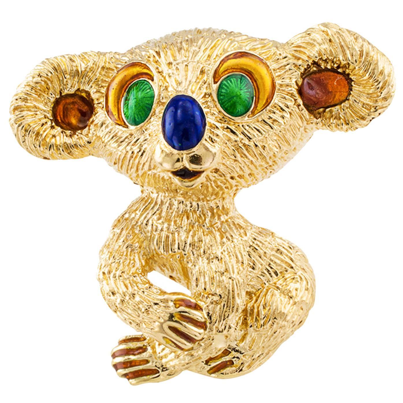 1960s Kutchinsky Enamel Gold Koala Bear Brooch For Sale at 1stdibs