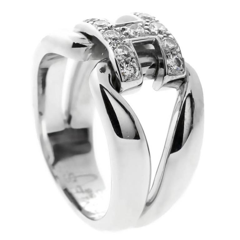 Hermes Diamond Gold H Ring at 1stDibs