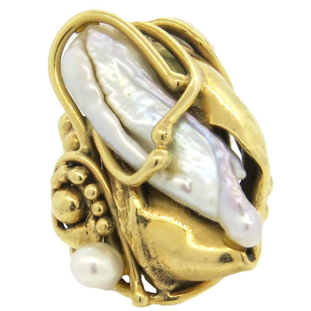 Large Naturalistic Pearl Gold Large Ring at 1stDibs