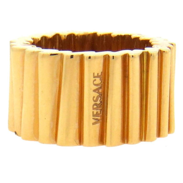 Versace Gold Wide Ribbed Band Ring at 1stDibs