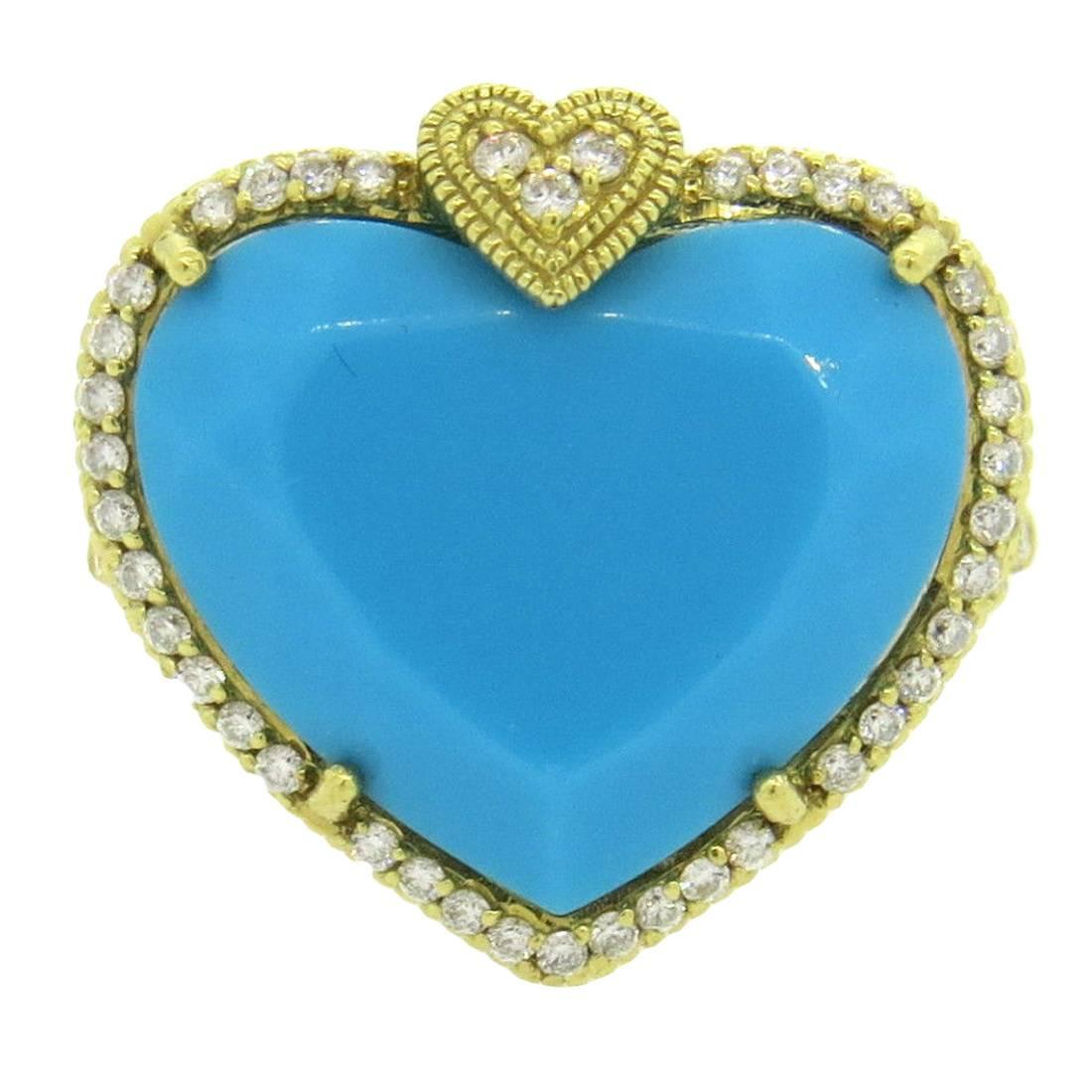 Judith Ripka Gold Diamond Turquoise Heart Ring at 1stdibs
