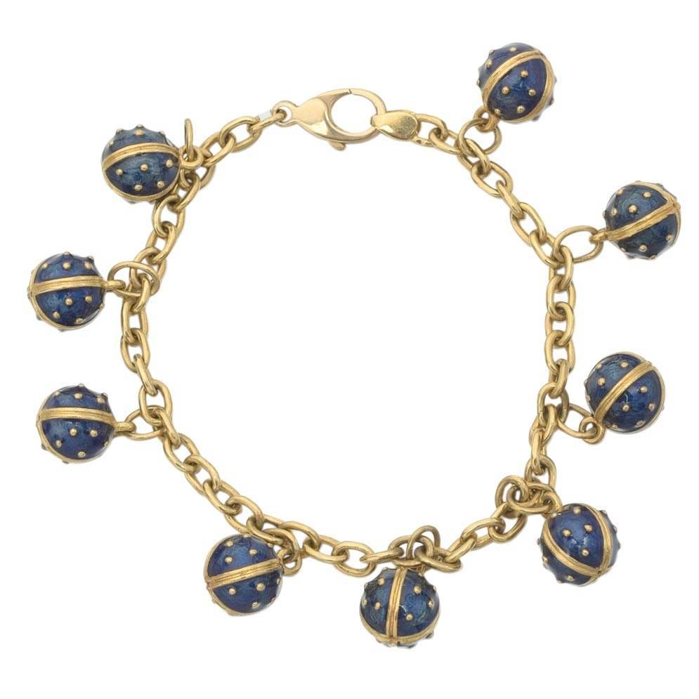 Enamel and Gold Ball Charm Bracelet For Sale at 1stdibs