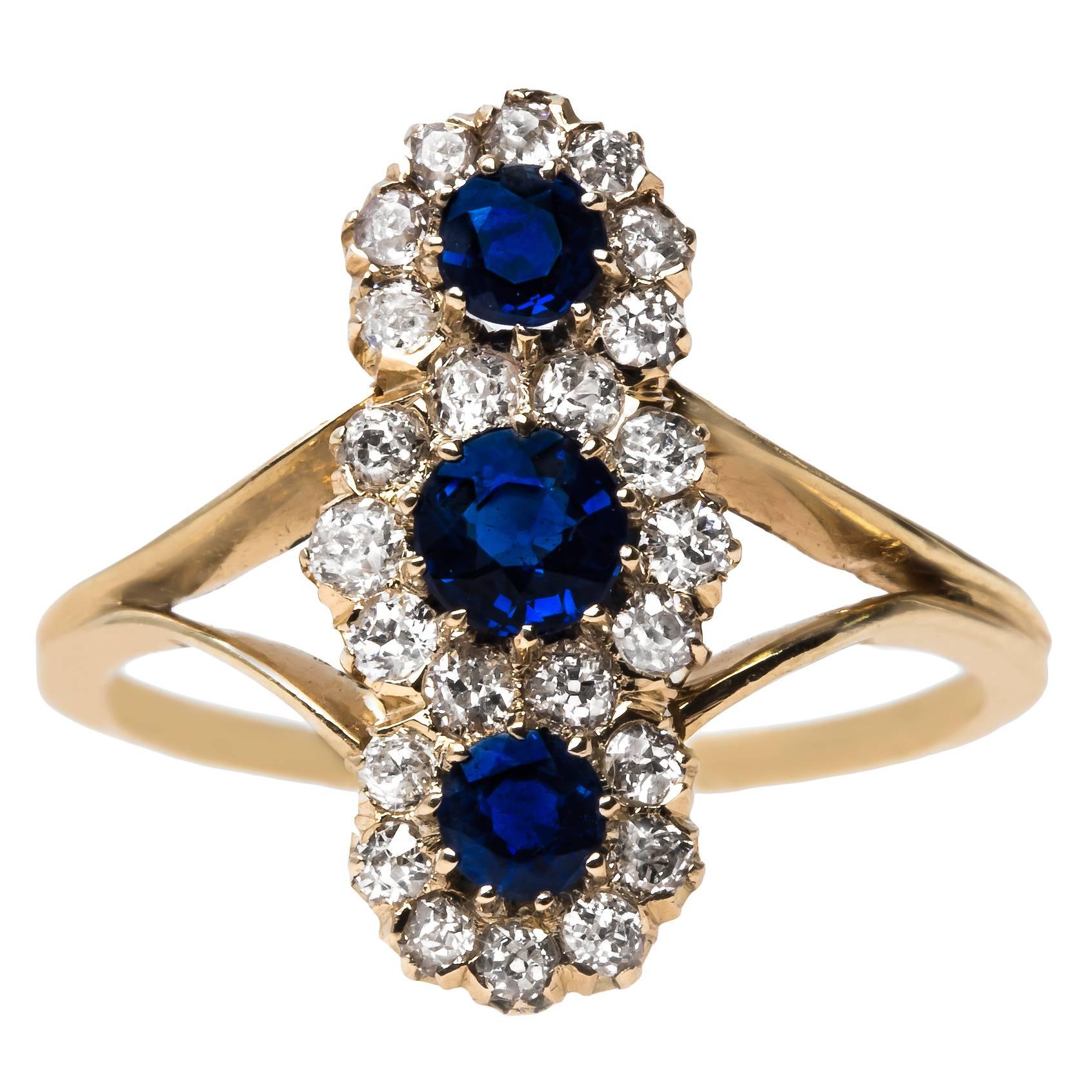 Vertically Set Victorian Sapphire Diamond Gold Engagement Ring For Sale ...