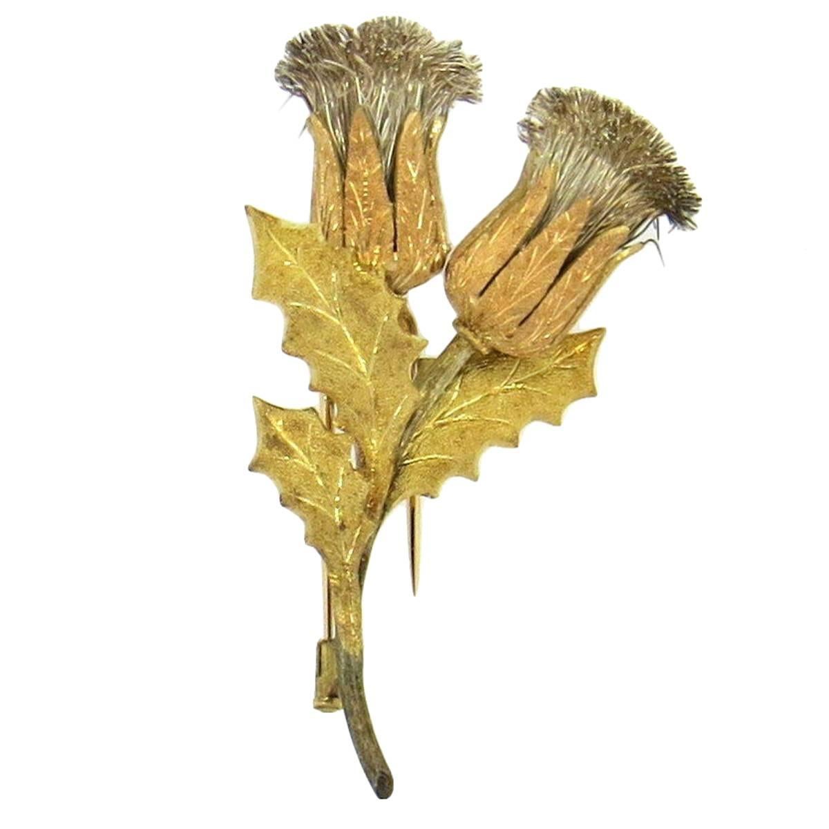 Classic Mario Buccellati Gold Thistle Brooch Pin at 1stDibs