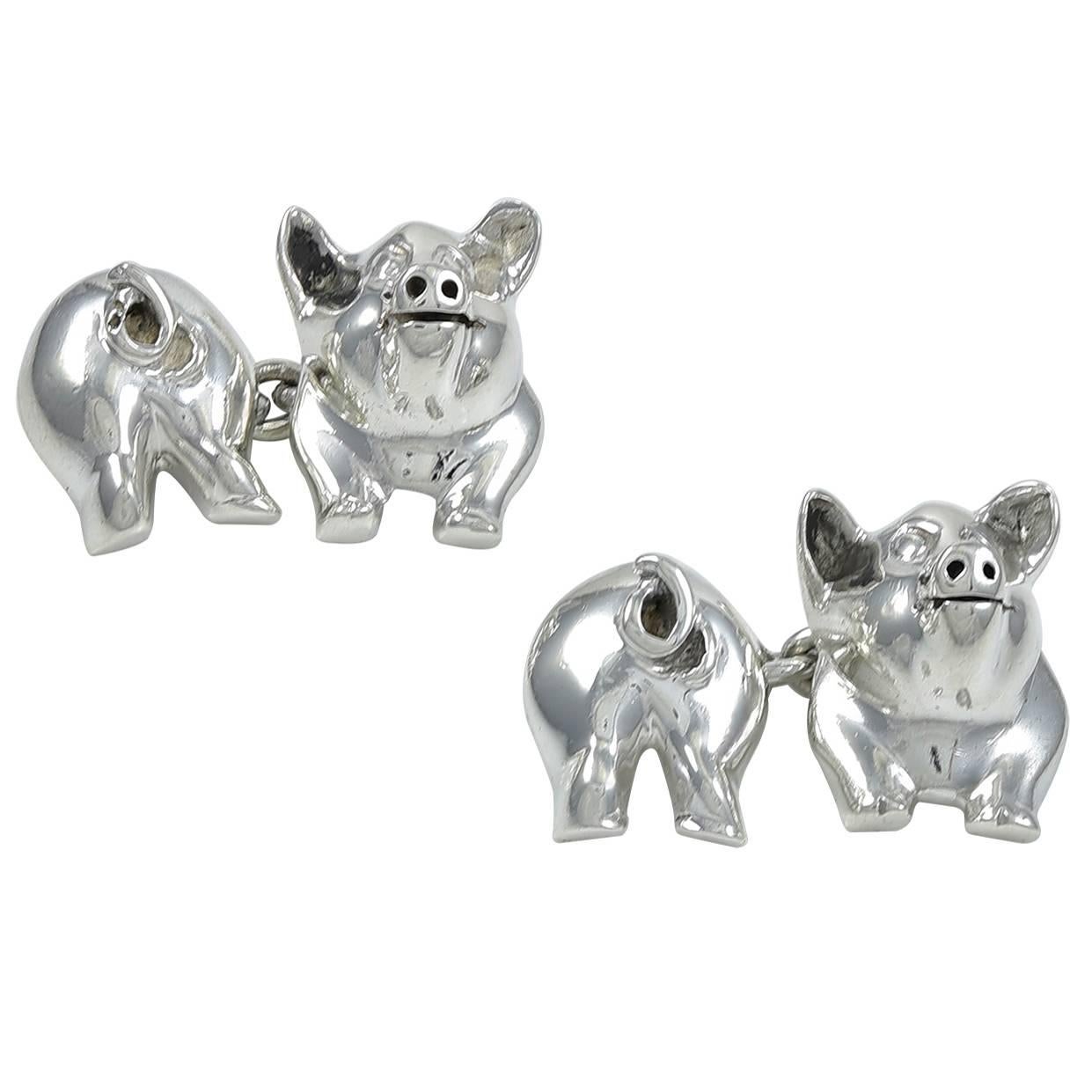 Sterling Silver Pig Cufflinks at 1stDibs