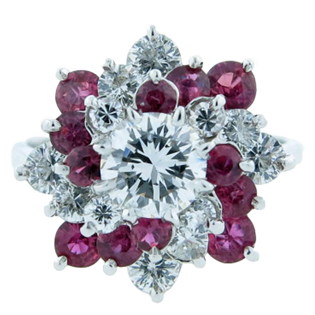 Pretty Ruby Diamond Platinum Pinwheel Ring For Sale at 1stDibs