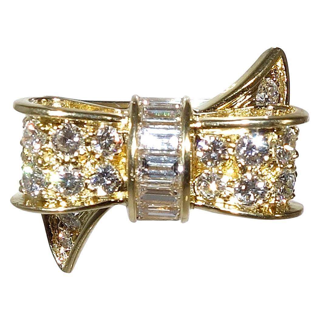 Tiffany and Co. Diamond Gold Bow Ring at 1stdibs