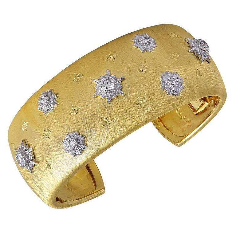 Buccellati Diamond Gold Cuff Bracelet For Sale at 1stdibs