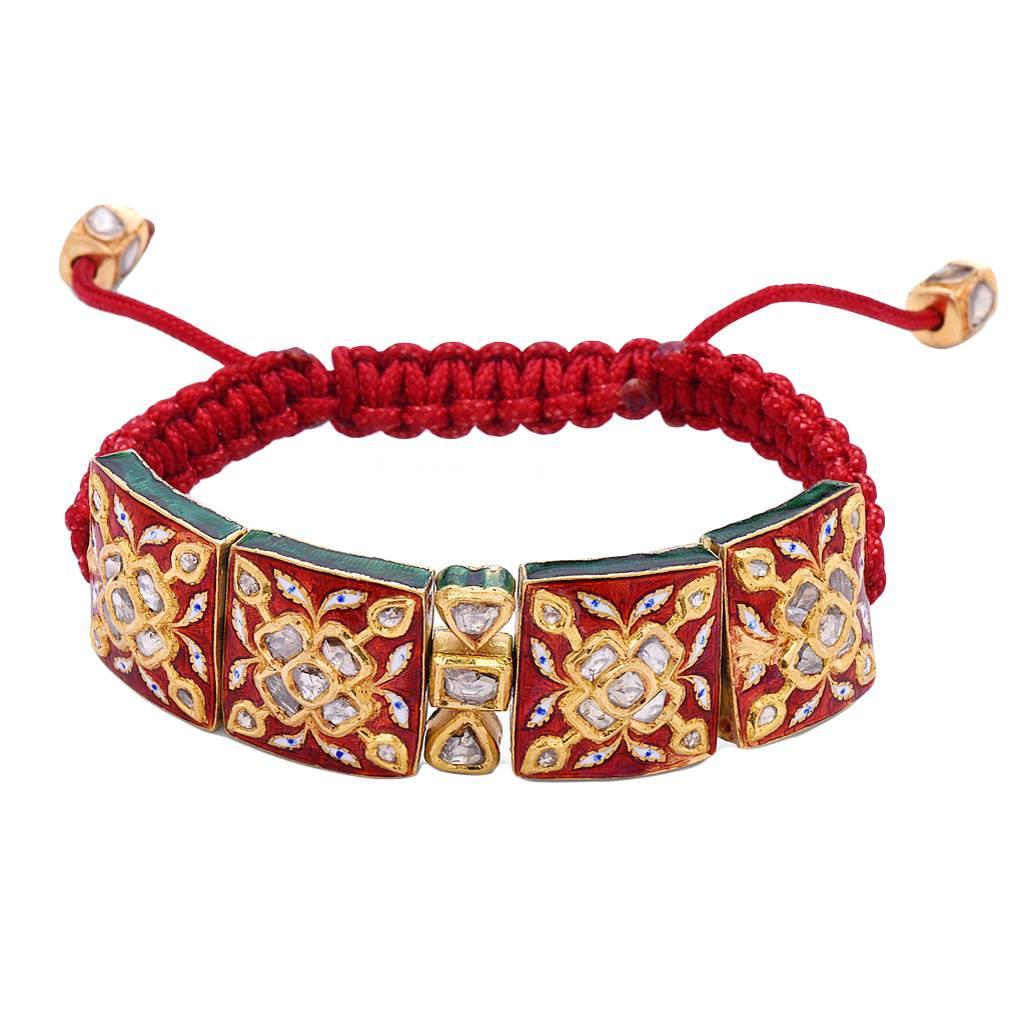 Festive looking Beautiful Enamel and Diamond Macrame' Bracelet in 22K ...