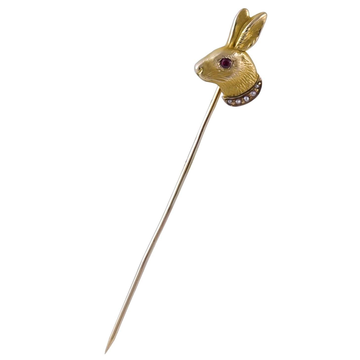 Antique Gold Bunny Stick Pin at 1stDibs