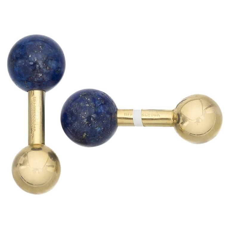 Tiffany and Co. Lapis Lazuli Gold Barbell Cufflinks at 1stDibs