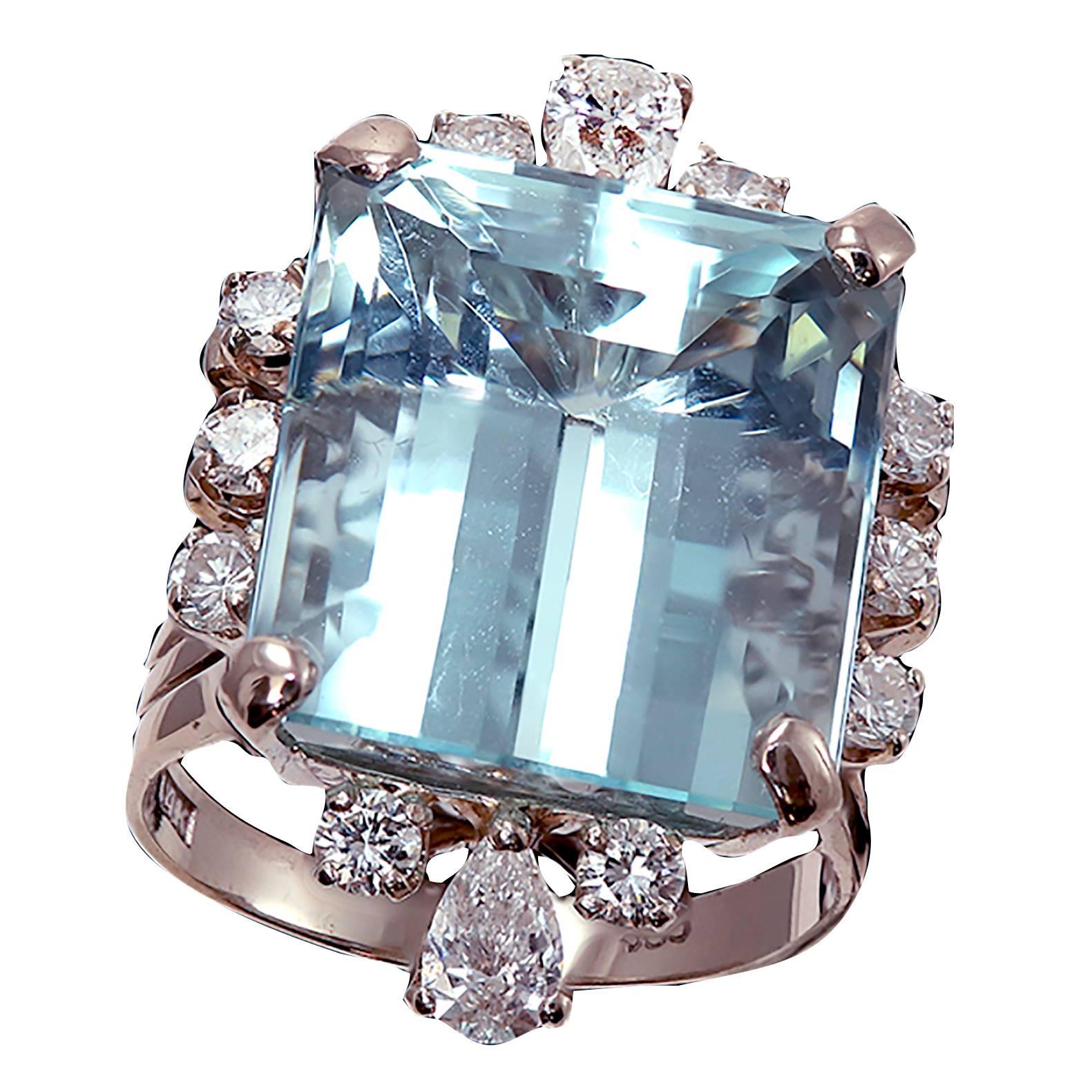 Asscher-Cut Intense Aquamarine and Diamond Ring at 1stdibs