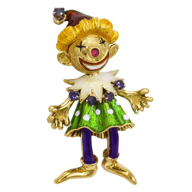 Martine Enamel Sapphire Ruby Clown Brooch For Sale at 1stDibs | ruby ...