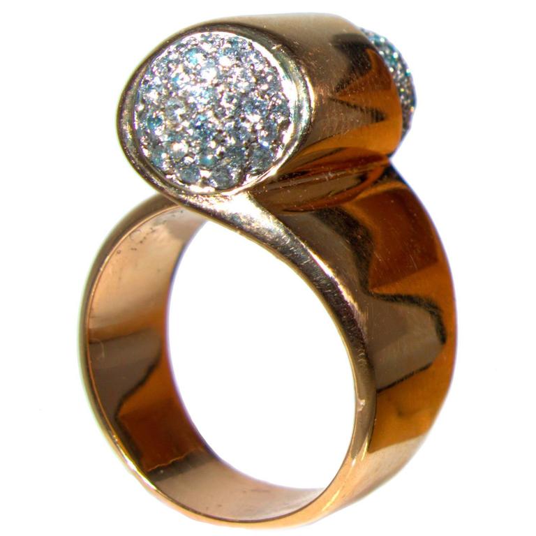 Bulgari Mid-Century Diamond Gold Scroll Ring at 1stDibs
