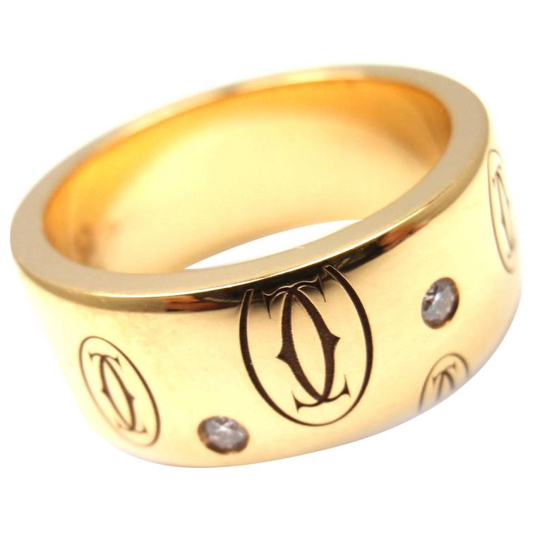 Cartier Diamond Gold Logo Band Ring at 1stDibs